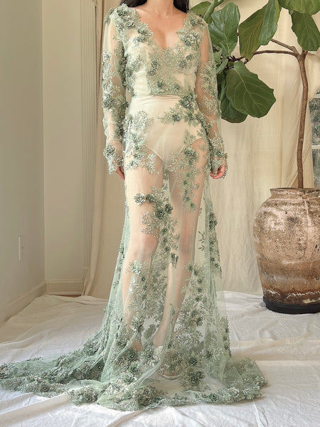 Gossamer Green 3D Floral Dress - S/6 | G O S S A M E R