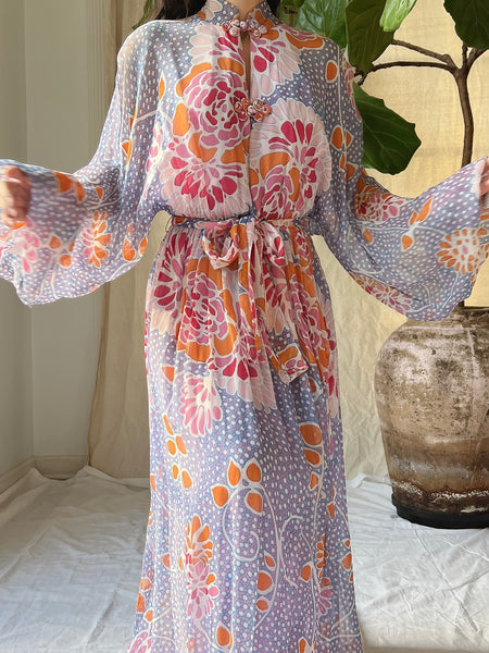 1970s Albert Capraro Chiffon Poet Sleeve Gown - S/M | G O S S A M E R