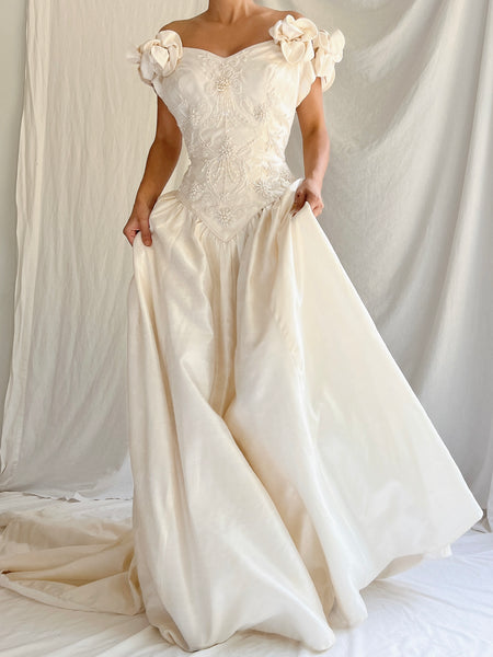 Vintage Raw Silk Basque Waist Gown - M | G O S S A M E R