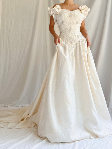 Vintage Raw Silk Basque Waist Gown - M | G O S S A M E R