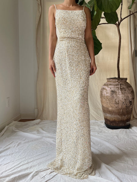 Y2K Ivory Sequins Gown - XS/0 | G O S S A M E R