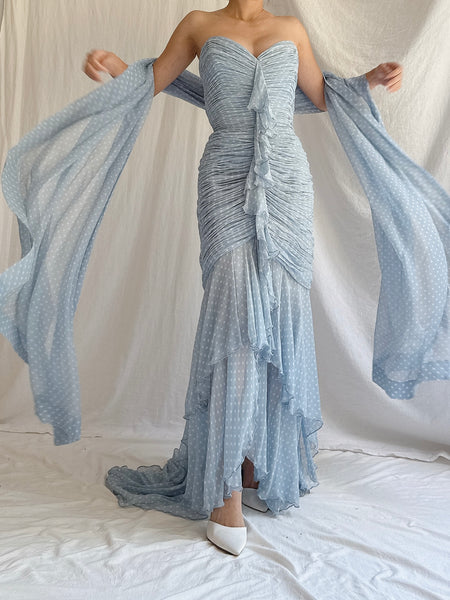 Vintage Silk Wayne Clark Gown w/ Scarf - S/M 6/8 | G O S S A M E R