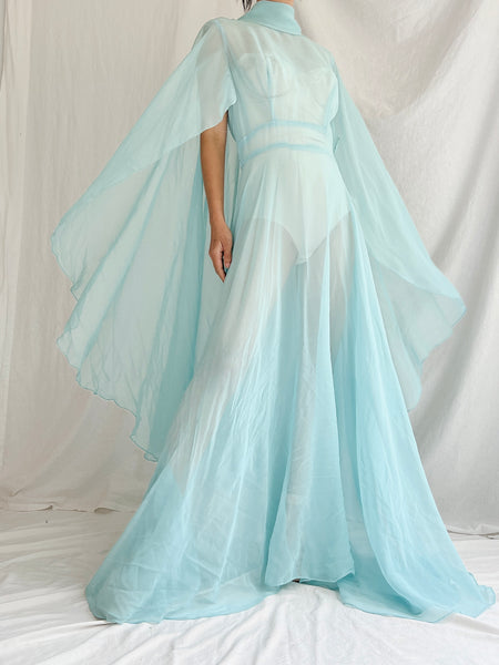 1960s Cyan Cape Gown - S | G O S S A M E R