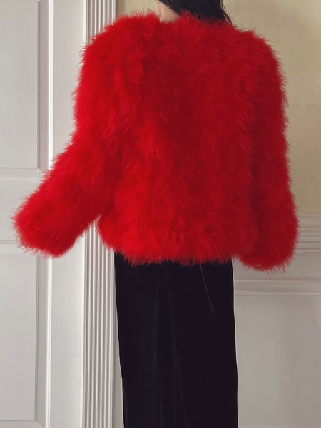Vintage Red Feather Jacket - XS | G O S S A M E R