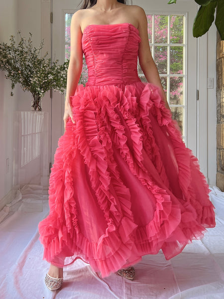 1960s Hot Pink Ruffle Dress - S | G O S S A M E R