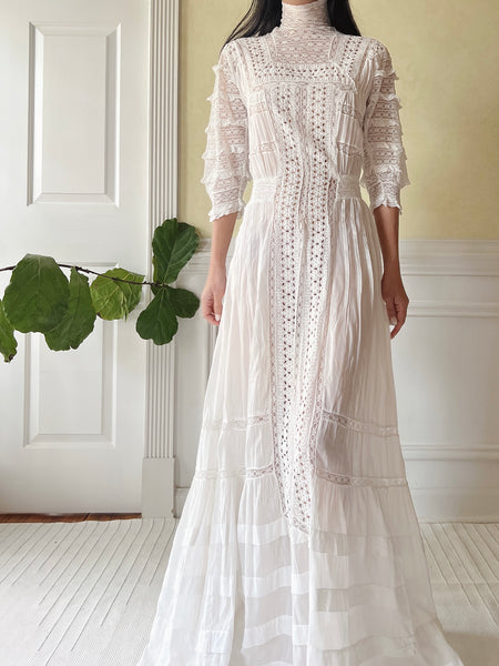 Victorian Cotton Lace and Embroidered Dress - XS | G O S S A M E R