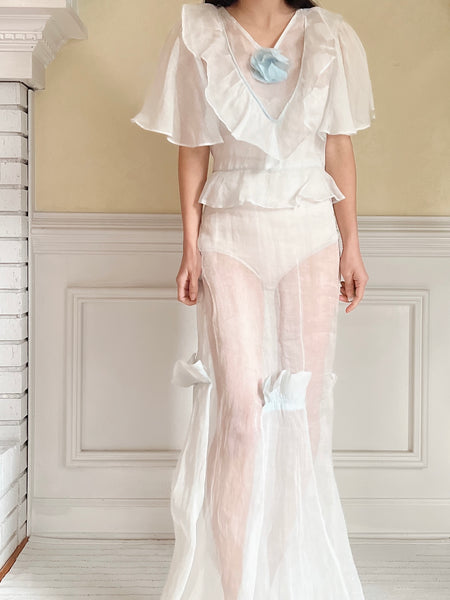 1930s Light Blue Organdy Dress - XS | G O S S A M E R