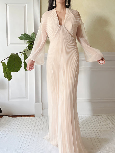 Vintage Eggshell Pleated Chiffon Dress - S | G O S S A M E R