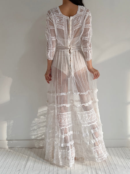 Rare Antique Edwardian Mesh Net Dress - XS | G O S S A M E R