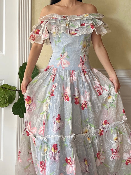 1940s Orchid Textured Organdy Gown - S | G O S S A M E R